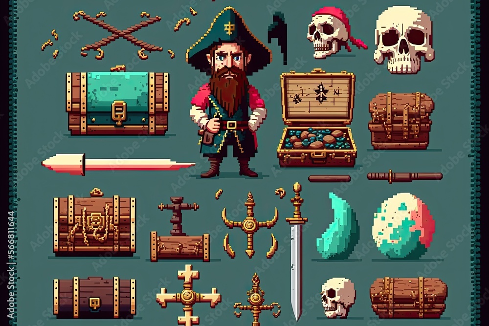 Illustration of indie game assets - 8 bit /16 bit pixel art lookalike ...
