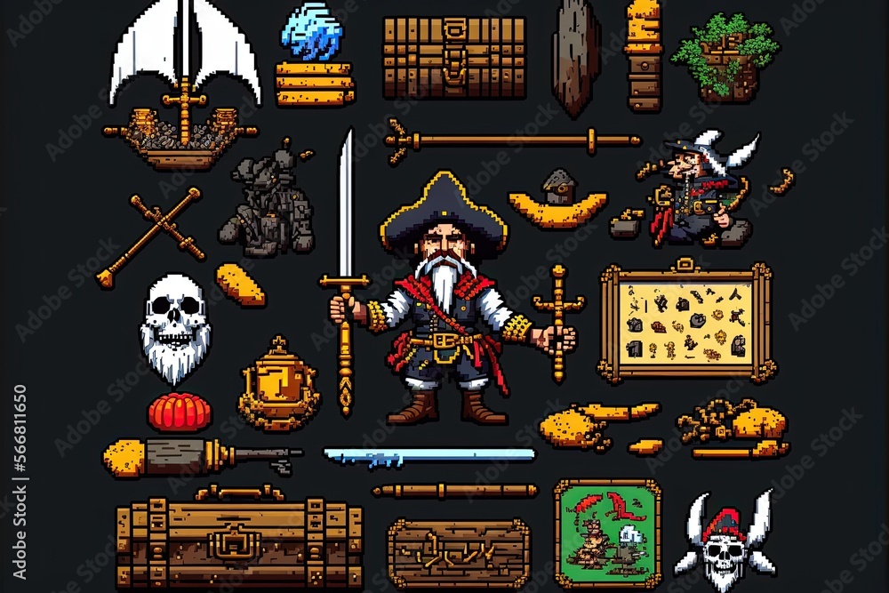 Illustration of indie game assets - 8 bit /16 bit pixel art lookalike ...