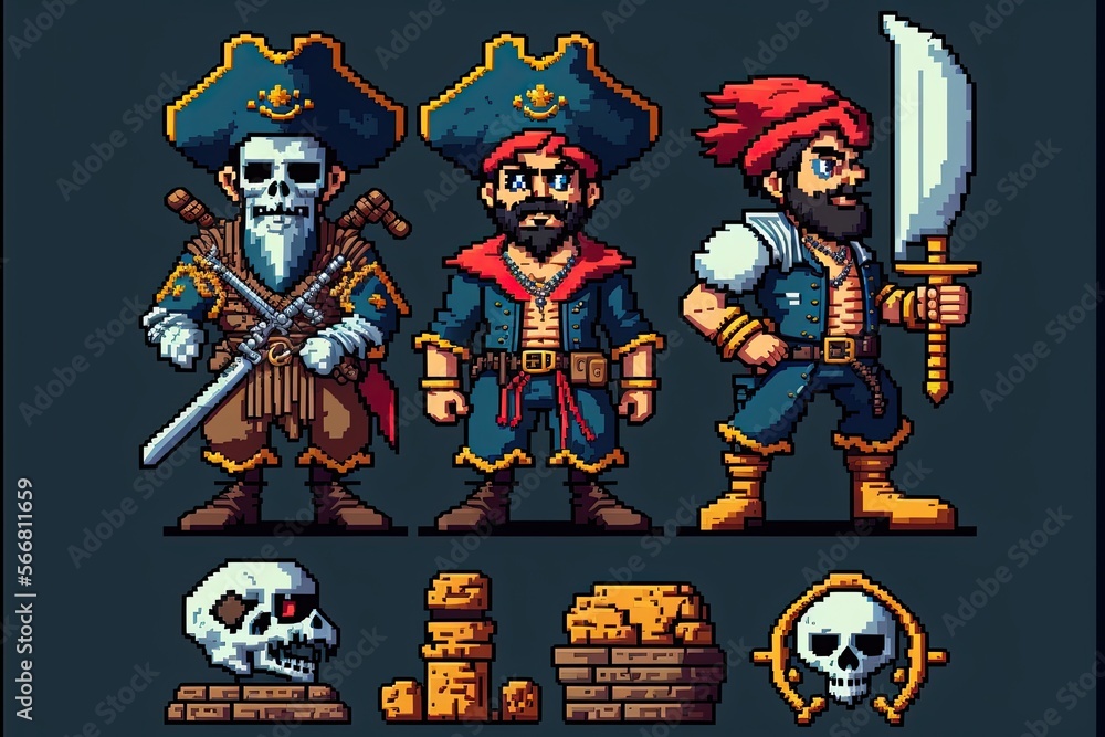 Illustration of indie game assets - 8 bit /16 bit pixel art lookalike ...