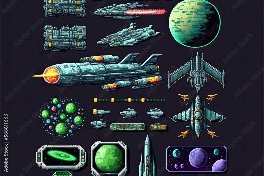 Illustration of indie game assets - 8 bit /16 bit pixel art lookalike ...