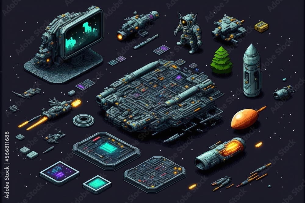 Illustration of indie game assets - 8 bit /16 bit pixel art lookalike ...