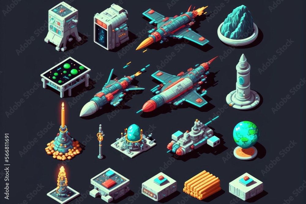 Illustration of indie game assets - 8 bit /16 bit pixel art lookalike ...