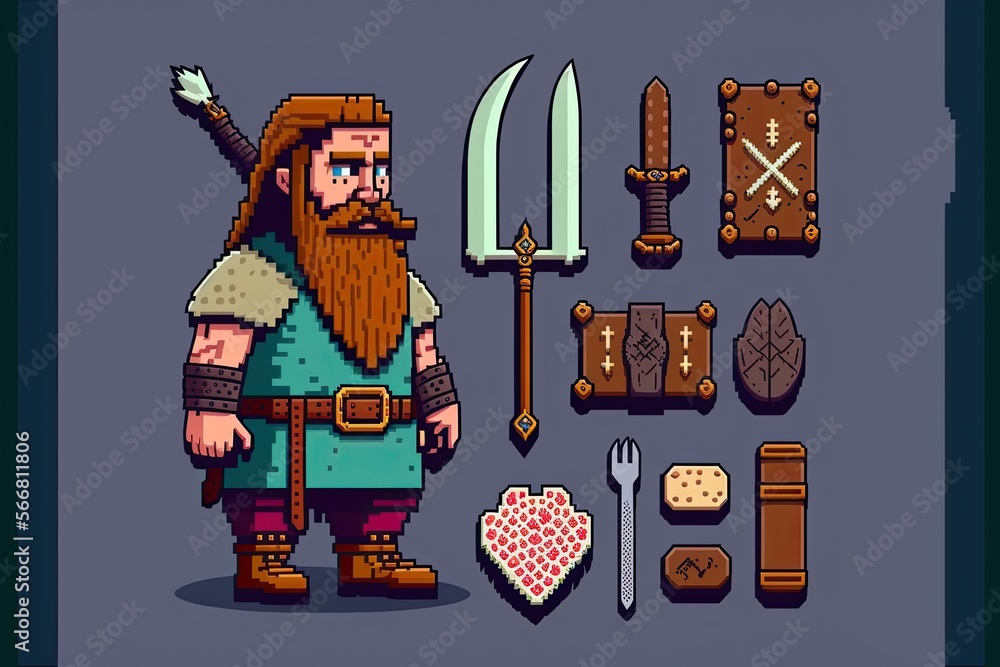 Illustration of indie game assets - 8 bit /16 bit pixel art lookalike ...