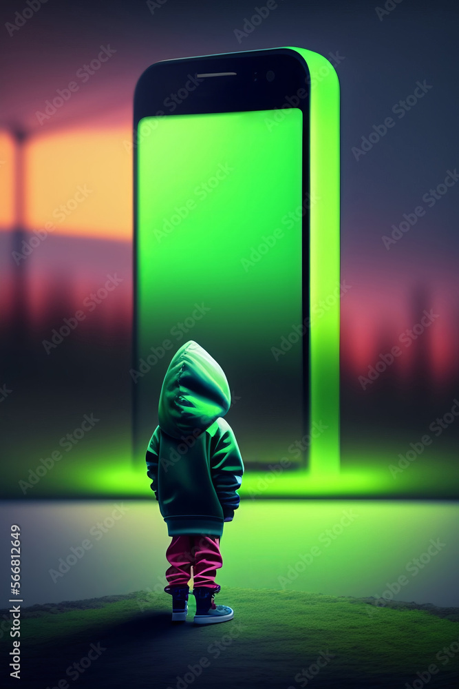 Child Standing in Front of the Screen of Giant Smartphone - Screen Time ...