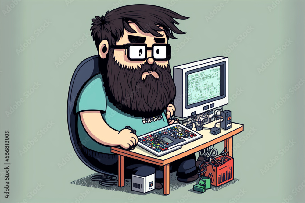 Computer Programmer in Cartoon Style (Generative AI) Stock Illustration ...