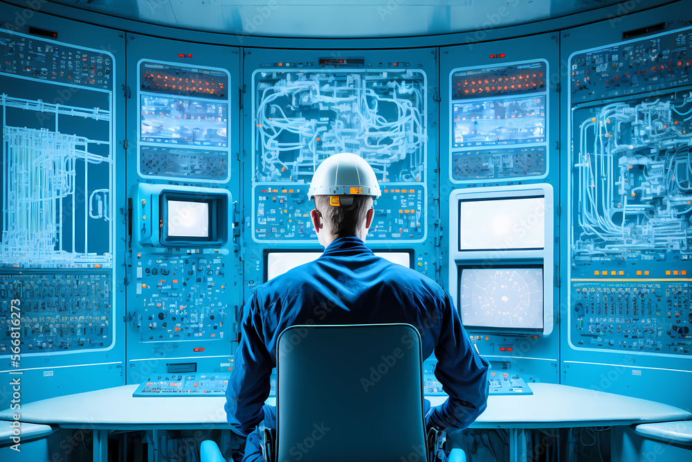 Electrical station, Central control panel of nuclear power plant ...