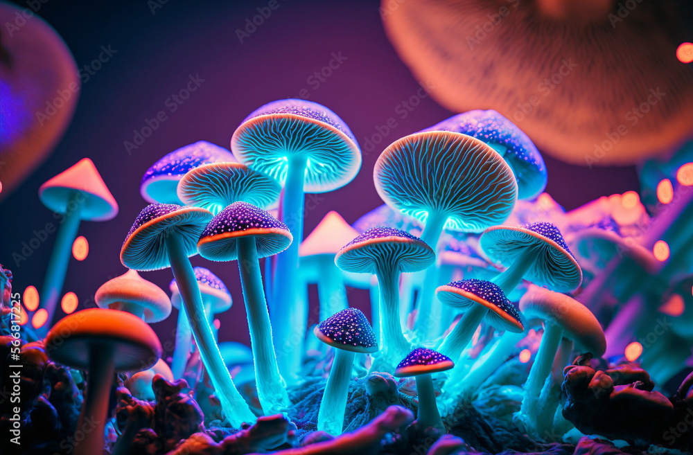 Giant, magical mushrooms flourish in an enchanted woodland illustration ...