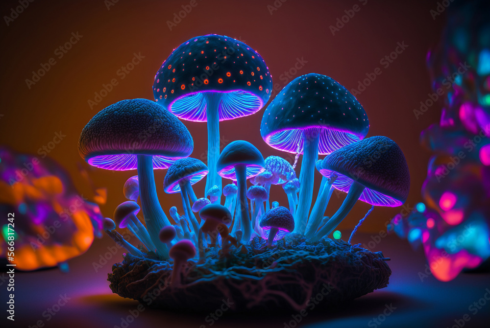 Giant, magical mushrooms flourish in an enchanted woodland illustration ...