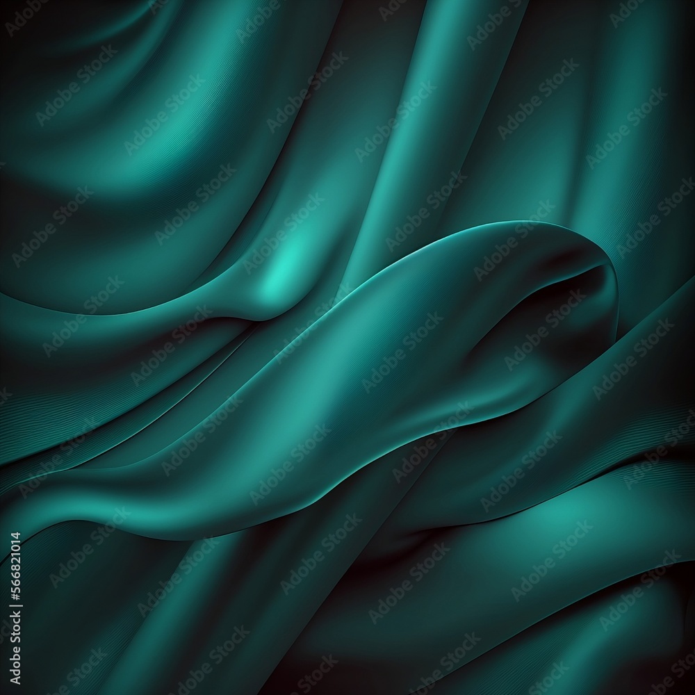 Dark teal peacock colored fabric folds created by Generative AI for ...