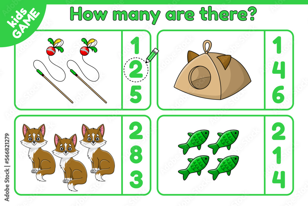 Math game for children. Kids activity worksheet. How many objects task ...