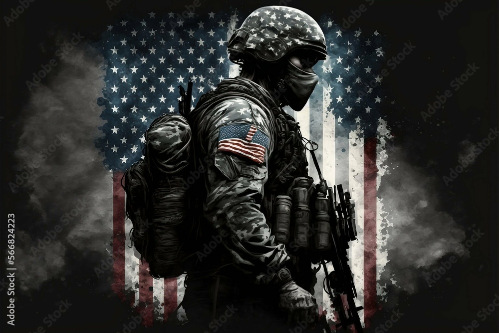 USA special forces with the american flag. Dramatic background that ...