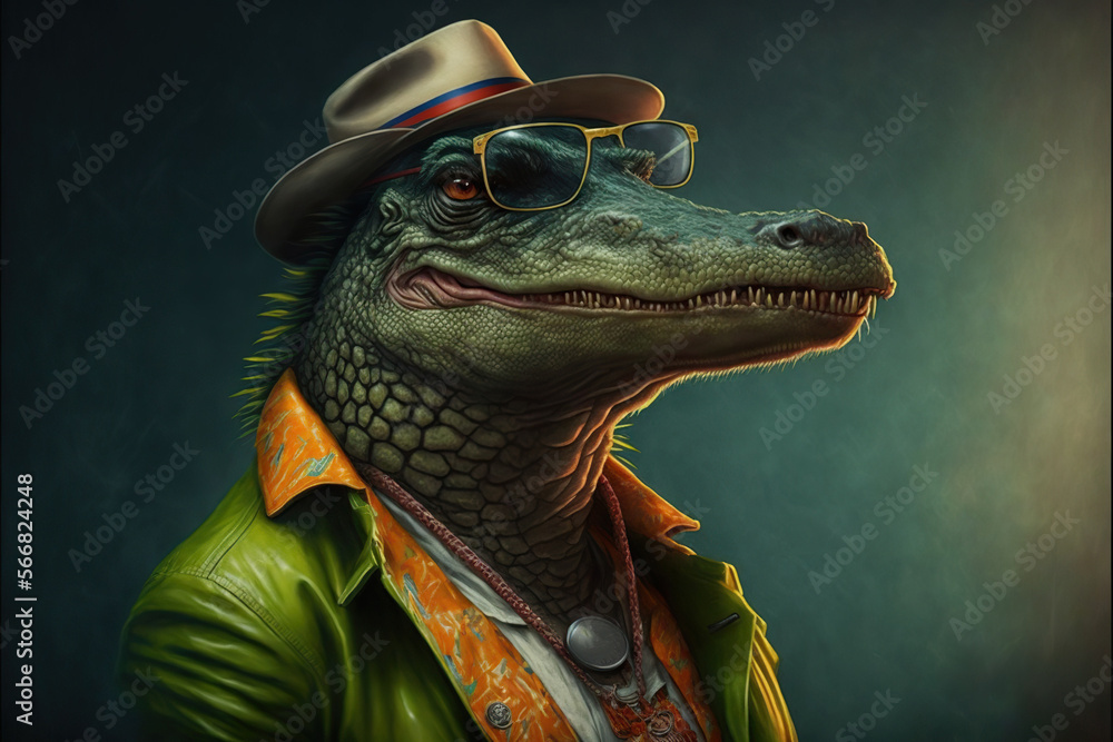 Created with Generative AI technology. Shot of an animal punk rocker ...