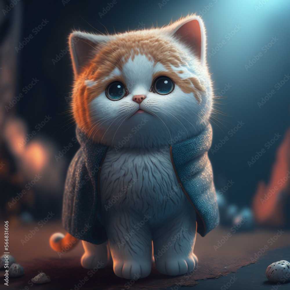 Cute smiling cartoon cat Character, Generative AI. Stock Illustration ...