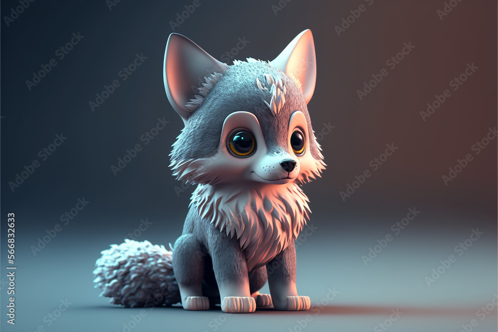 Cute smiling cartoon wolf Character, Generative AI. Stock Illustration ...