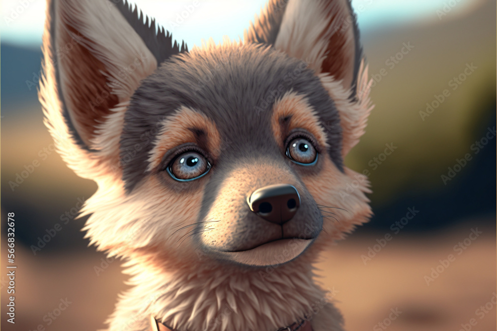 Cute smiling cartoon wolf Character, Generative AI. Stock Illustration ...