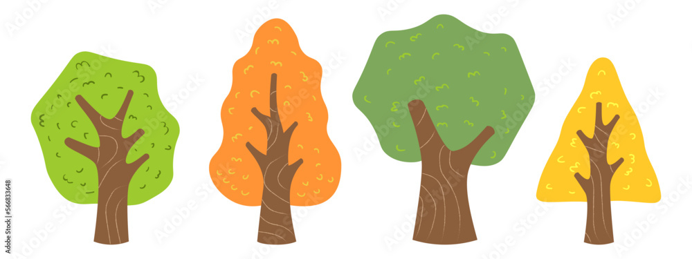 Collection of Simple Flat Cartoon Design Tree Nature Illustration ...
