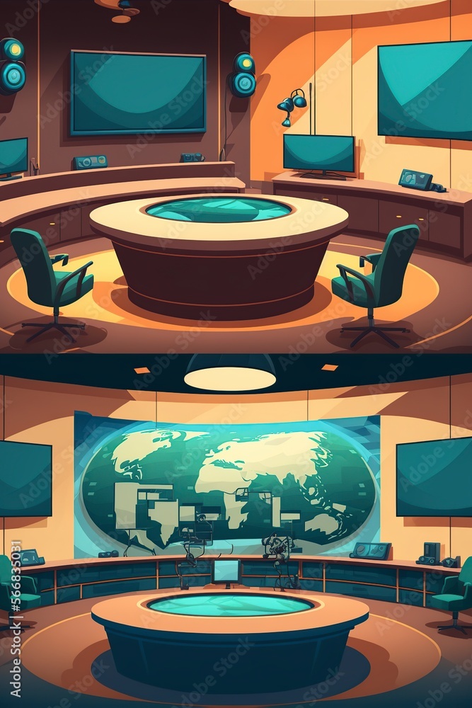 cartoon illustration, a new tv studio room interior, generative AI ...