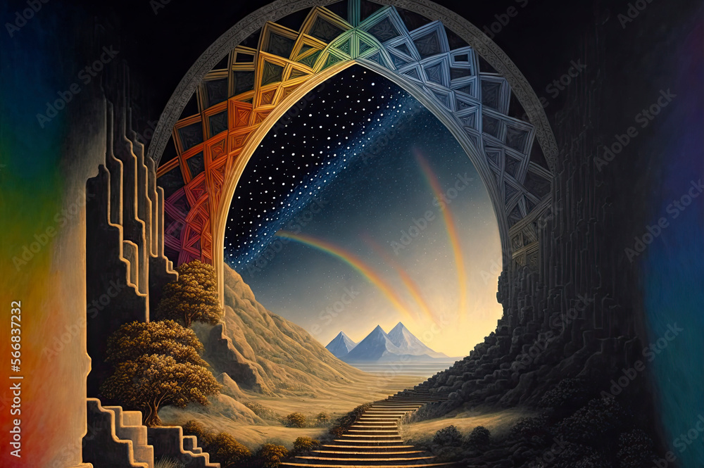 Psychic rainbow portal through the stars, planets, and inner world ...