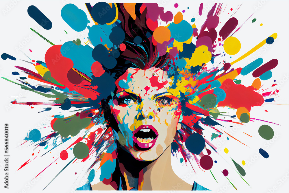 Woman's emotionality. An expressive outburst of emotions, illustrative ...