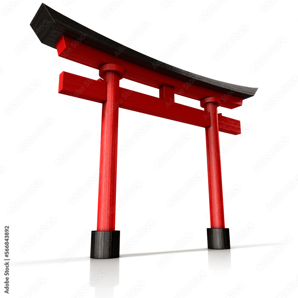 Torii, Japanese shrine gate. 3D illustration of a wooden Japanese Torii ...