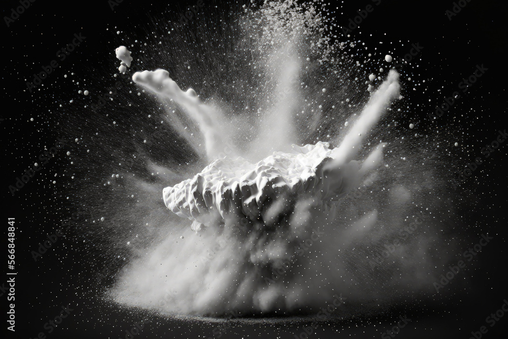 Explosion of white talcum powder against a dark background. Splashing ...