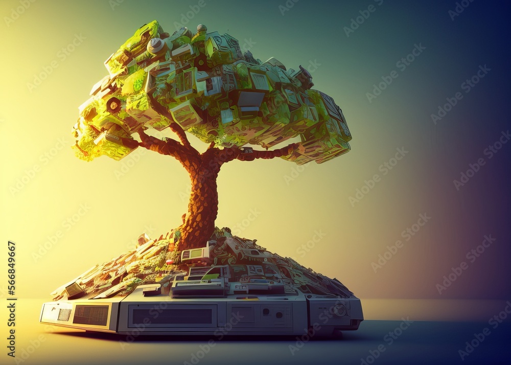 Stockillustratie Environmental Impact of Electronic Waste. Tree on a ...