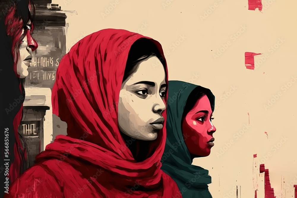 Women using hijab representing their fight for equality and freedom ...