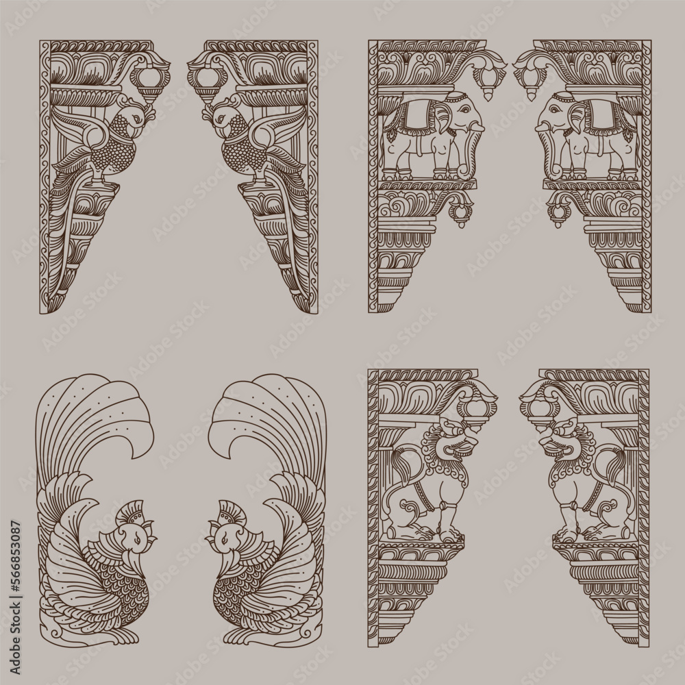 Indian Traditional Style Peacock Lion and elephant designs for corners ...