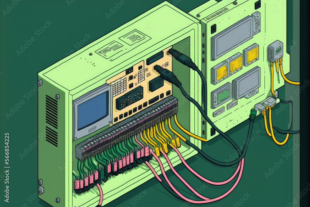 Data center network panel, switch, and cable. Generative AI Stock ...