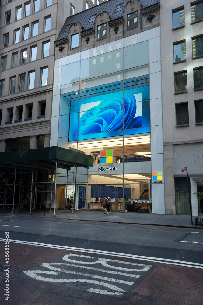 New York, NY, USA - July 9, 2022: Front view of a Microsoft Experience ...