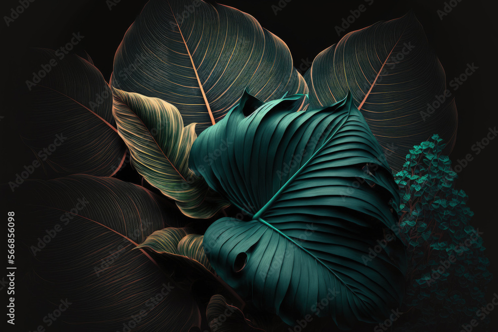 Dark abstract of a tropical leaf, a succulent leaf texture, or a ...