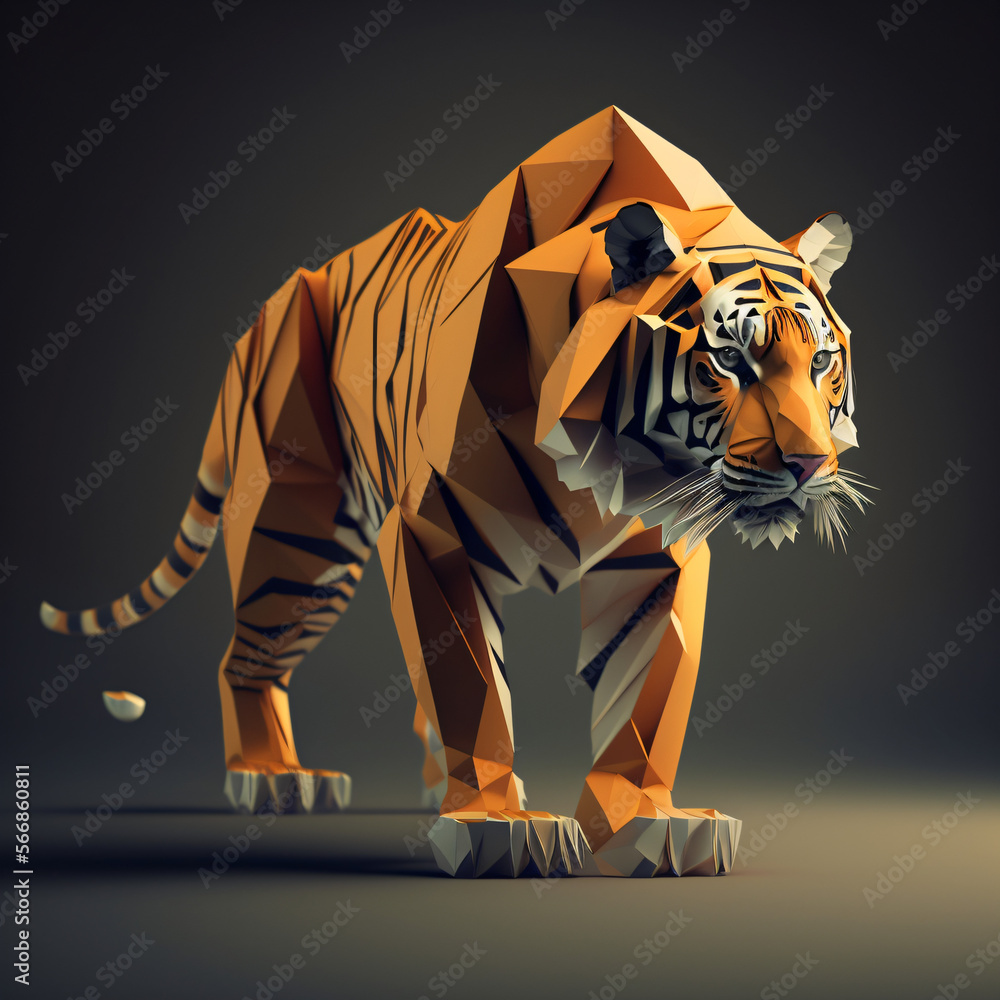origami tiger isolated in a dark background Generative Ai Stock ...