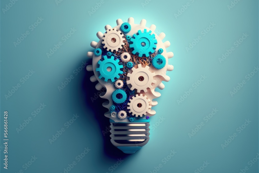 Light bulb with gears, creativity and innovation concept, blue ...