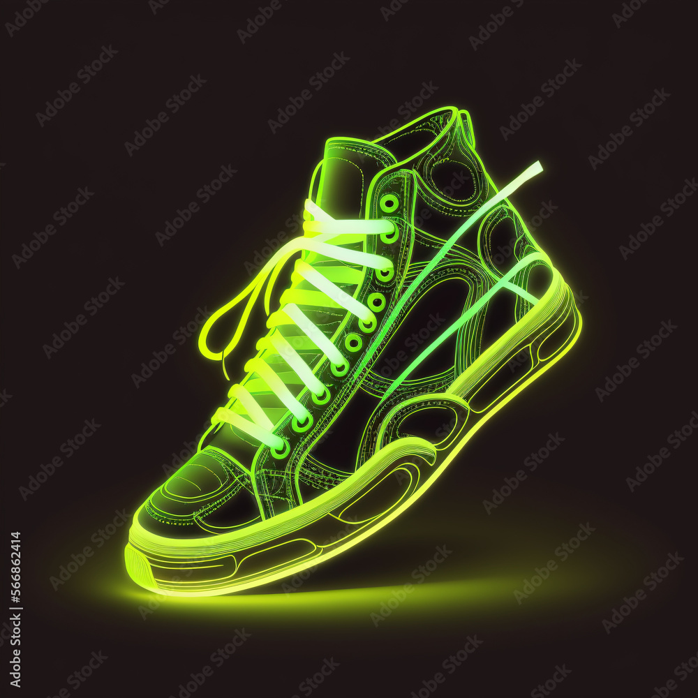sneakers neon light design art illustration isolated on a dark ...