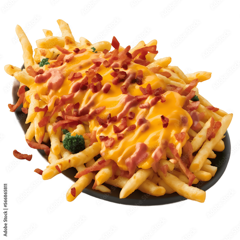 fries with cheddar and bacon, chips isolated on transparent background ...