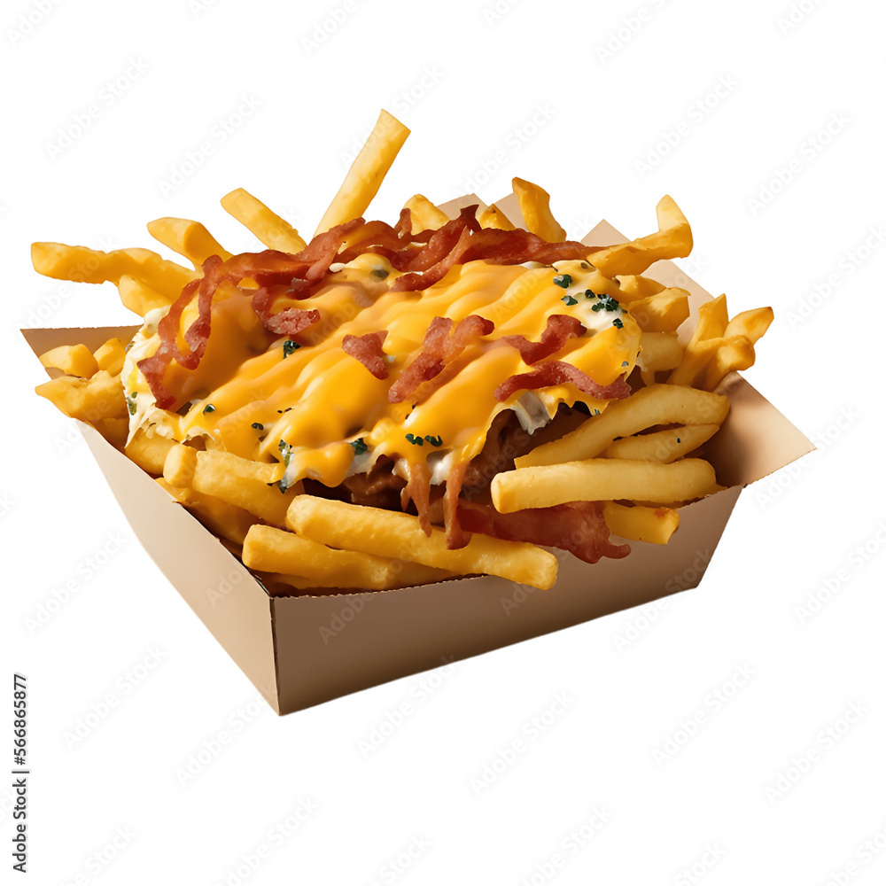 fries with cheddar and bacon, chips isolated on transparent background ...