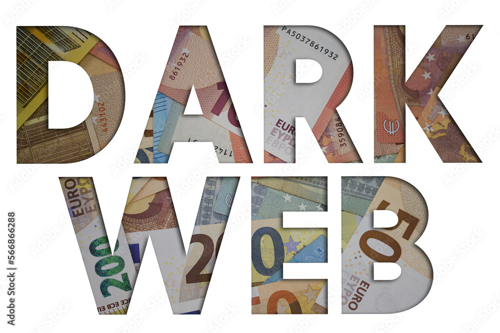 Dark Web word with money. Paper currency background with different ...