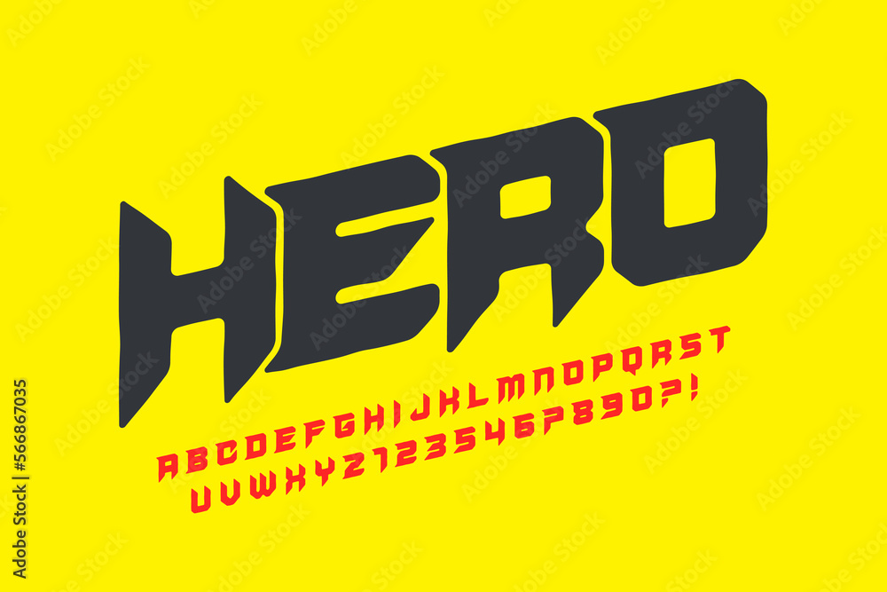 Racing display font design, dynamic alphabet, letters and numbers ...