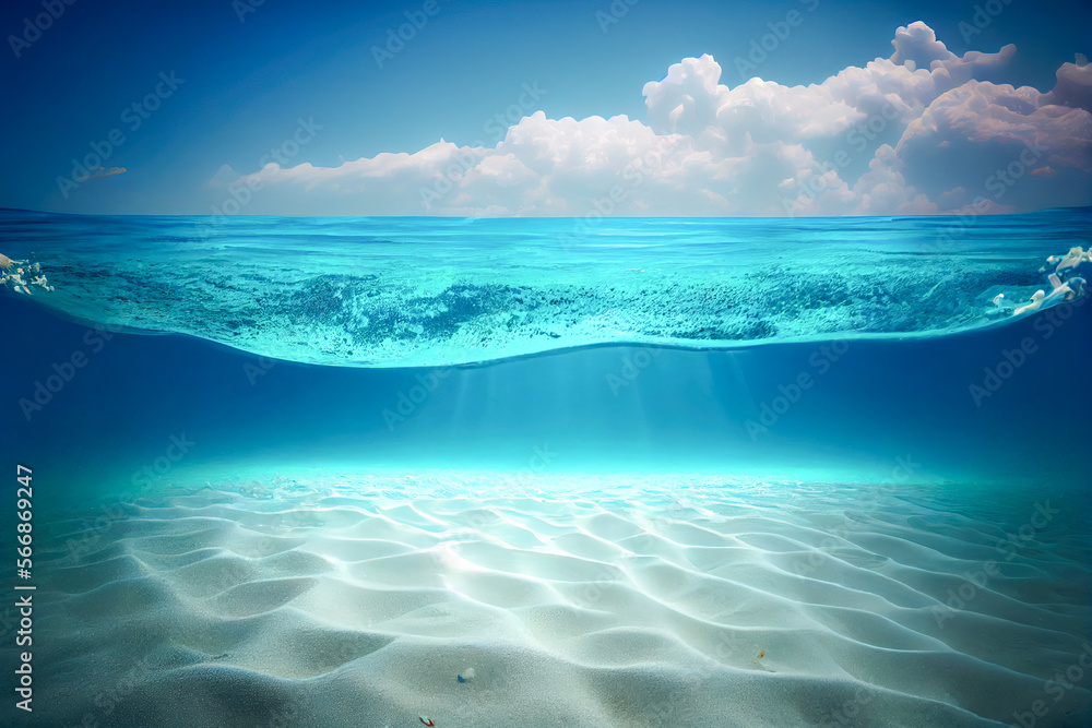 blue ocean surface seen from underwater. underwater background bottom ...