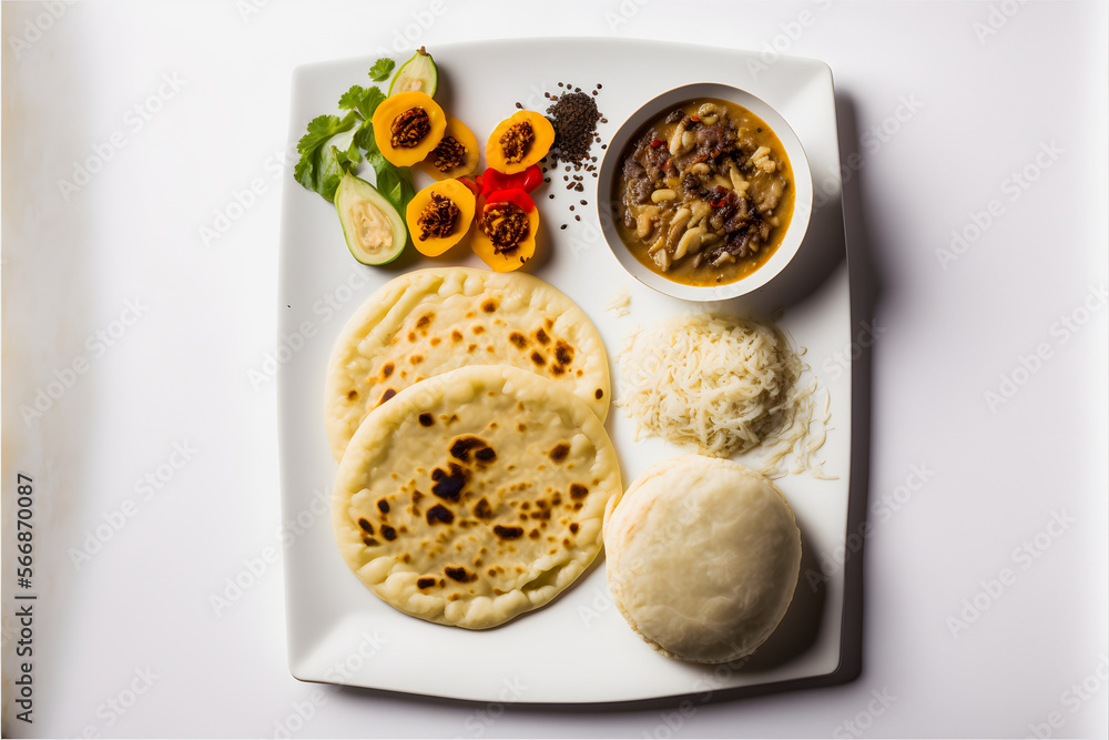 ภาพประกอบสต็อก Pupusas on white background food photography. High ...