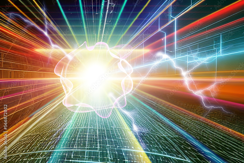 Abstract Technology Warp Tunnel Electrical Discharge Lightning Brightly ...