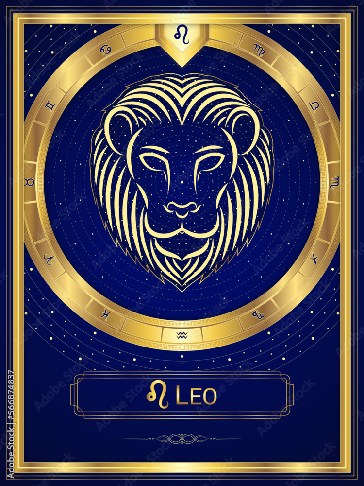 Lion Leo Zodiac Sign and Symbol, Classic Luxury Circular Golden Greek ...