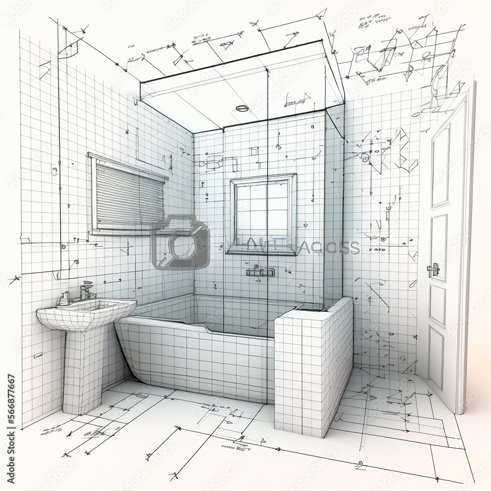 Detailed drawings of plans for a bathroom, generative ai ilustração do ...