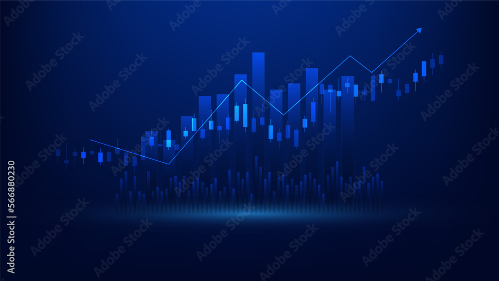 Financial business statistics with bar graph and candlestick chart show ...
