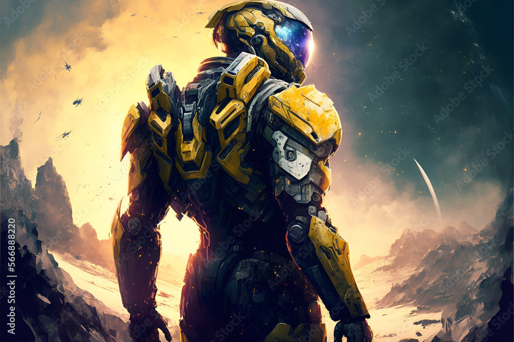 Yellow sci-fi Future soldier, future space marine power realistic ...