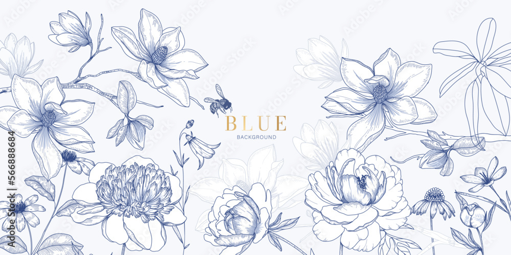 Luxury Navy blue flower background vector decorate wall art Stock ...