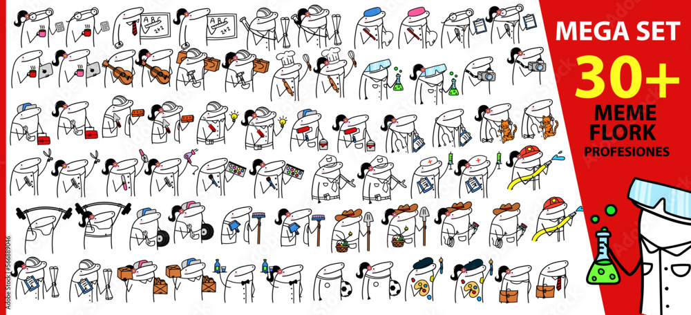 Mega set of popular flork internet meme, comic vector, flork ...