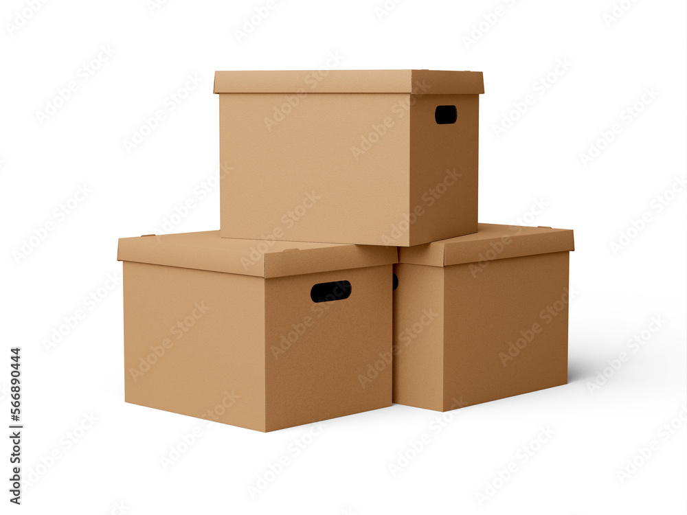 Isometric of Three Realistic Storage Boxes Mockup in White Background ...