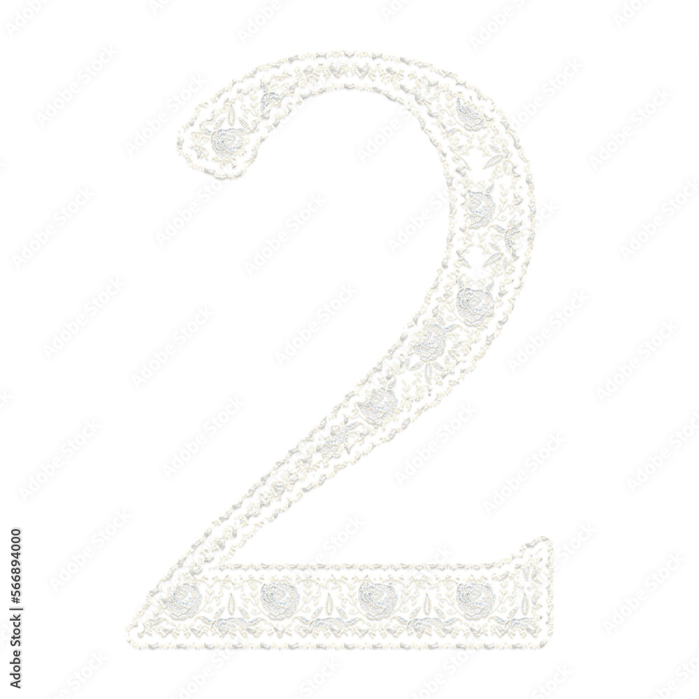 Beautiful floral lace numbers from 0 to 9, off white color, isolated ...