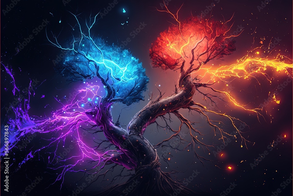 Neurons, synapses, bright colors, lightning bolts, stars, linkedin ...